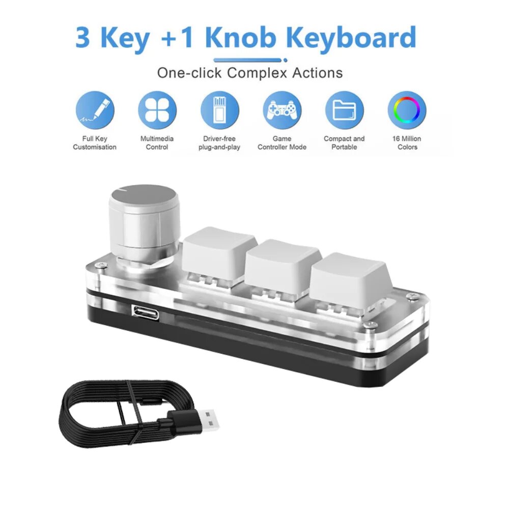 Новая макромеханическая клавиатура Macropad, 3-клавишная мини-игровая клавиатура RGB с RGB-подсветкой, индивидуальная клавиатура для программирования Photoshop, White