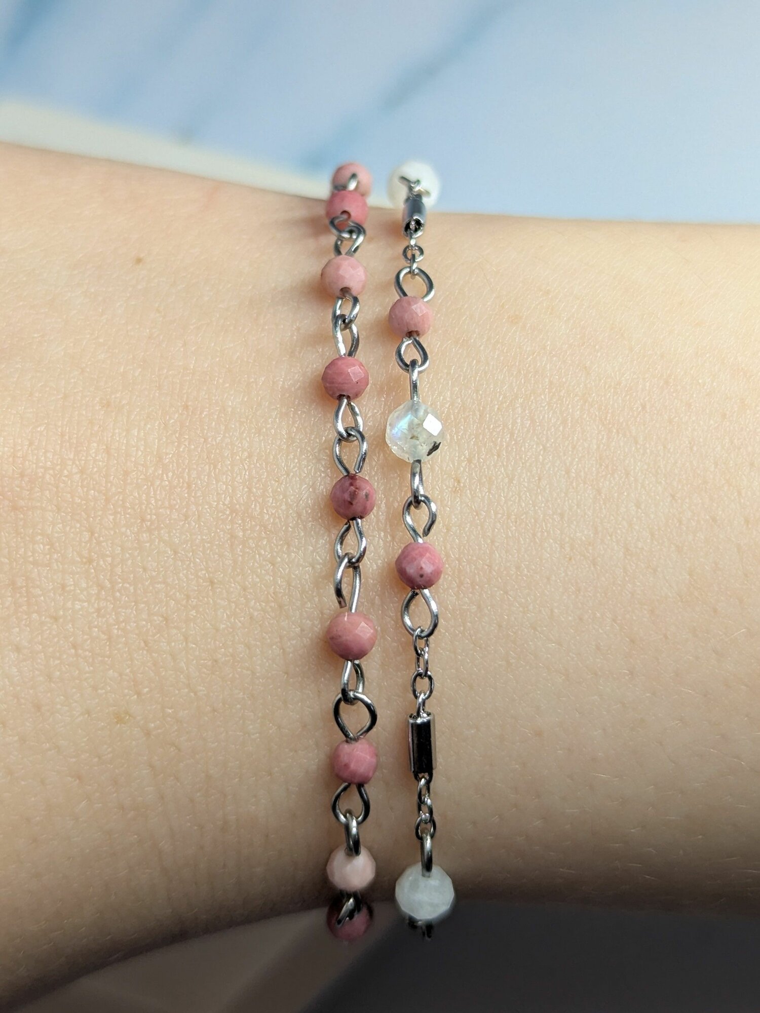 Браслет, родохрозит, лунный камень