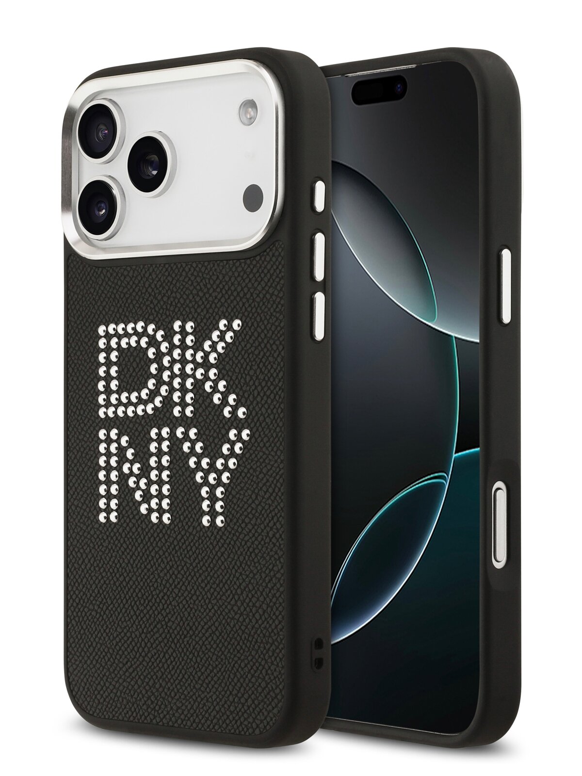 DKNY чехол для iPhone 17 Pro Max, PU кожа Metal Studs Stack logo, черный