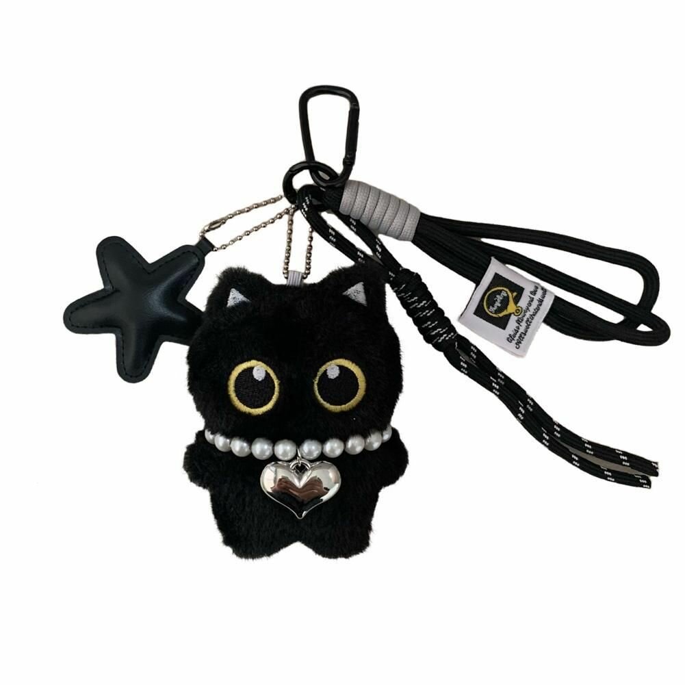 Мягкая игрушка черный котенок с пищалкой, милый подвесной брелок для рюкзака и ключей