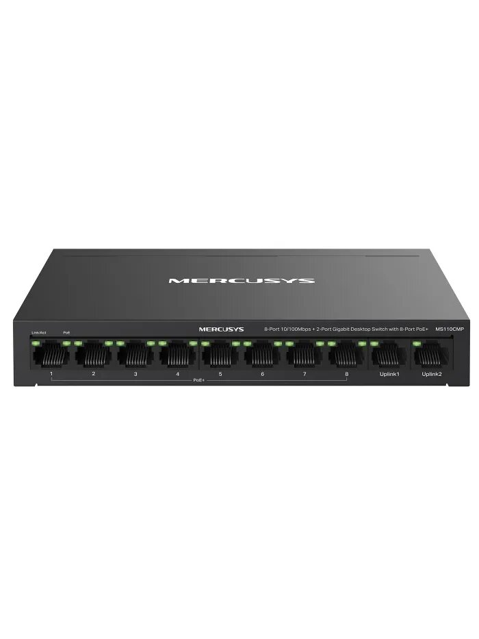 Коммутатор неуправляемый Mercusys MS110CMP 8-Port 10/100Mbps, 2-Port Gigabit with 8-Port PoE+