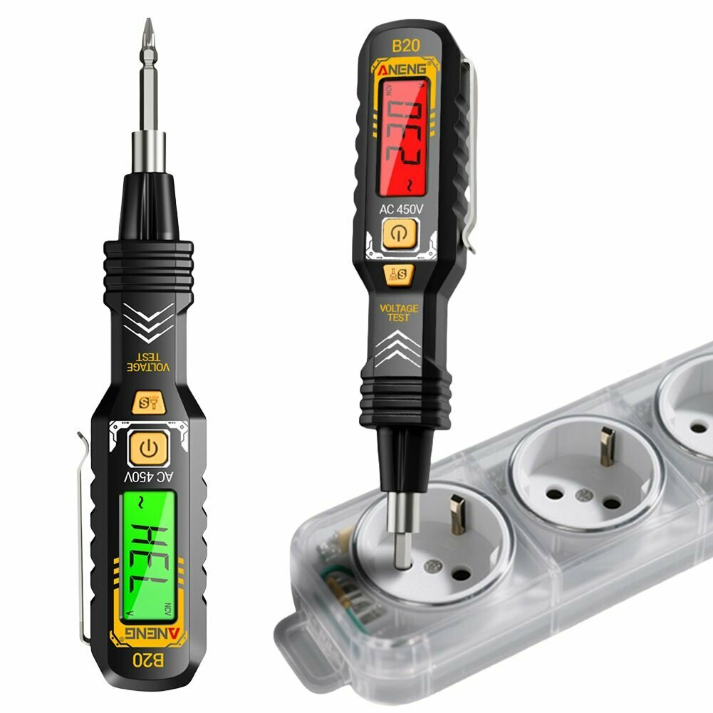 Цифровой тестер напряжения ANENG B20, черный, с LCD подсветкой, двойной цвет дисплея, функция NCV