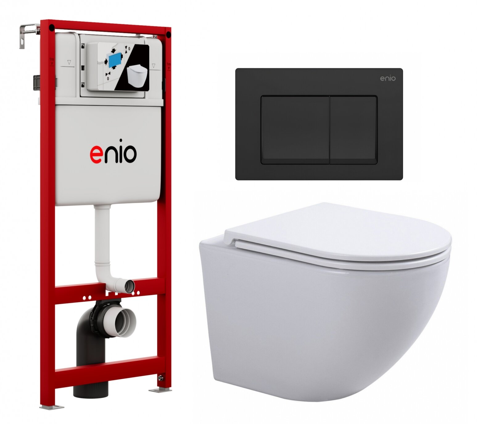 Комплект 3 в 1 инсталляция Enio Profi EN7050050 + Подвесной унитаз SinteSi EVI + кнопка черная матовая Pulsante