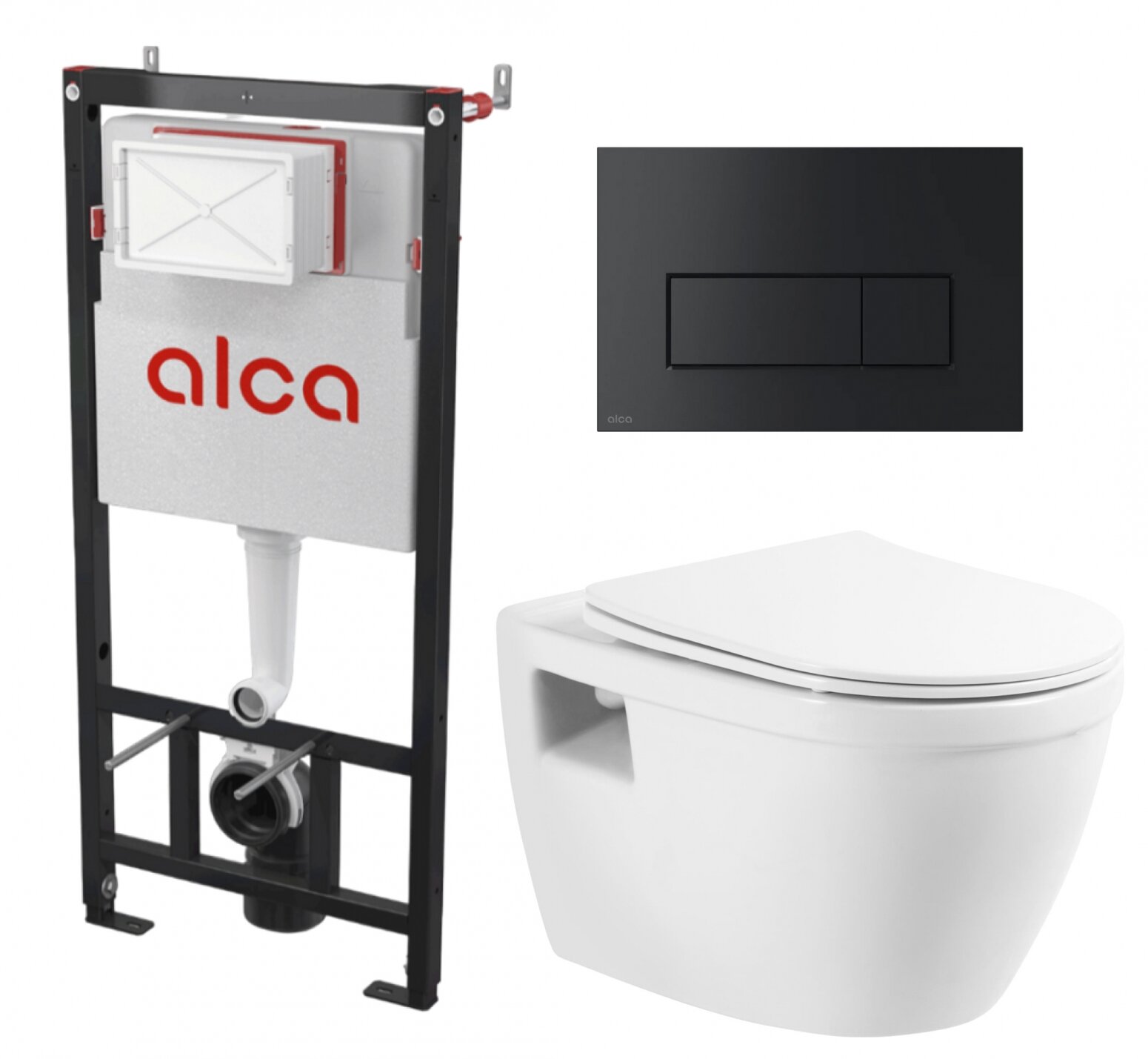 Комплект 3 в 1 инсталляция AlcaPlast + Унитаз подвесной BelBagno Loto BB070CHR/SC + кнопка черная