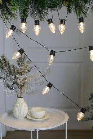 Светодиодная гирлянда из лампочек шишки гьяччоли, 20 тёплых белых LED-огней, 6+3 м, чёрный ПВХ, IP44, 1001355