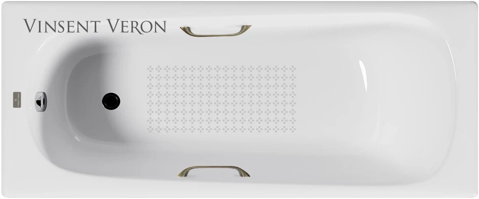 Ванна чугунная Vinsent Veron Concept VCO1657042H/VH0012BR-AS 165x70 см, с ручками, антискользящим покрытием, белый