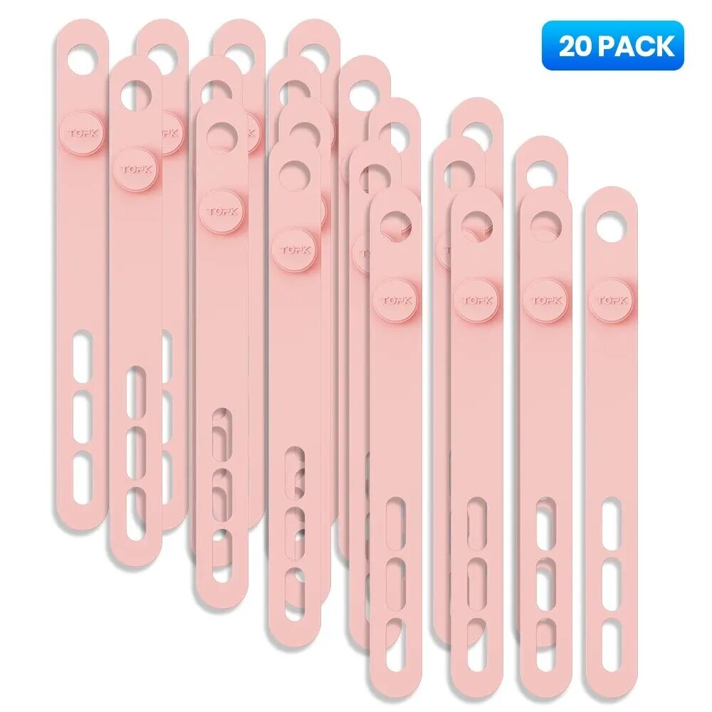 Силиконовые кабельные стяжки Pink, 20 шт.
