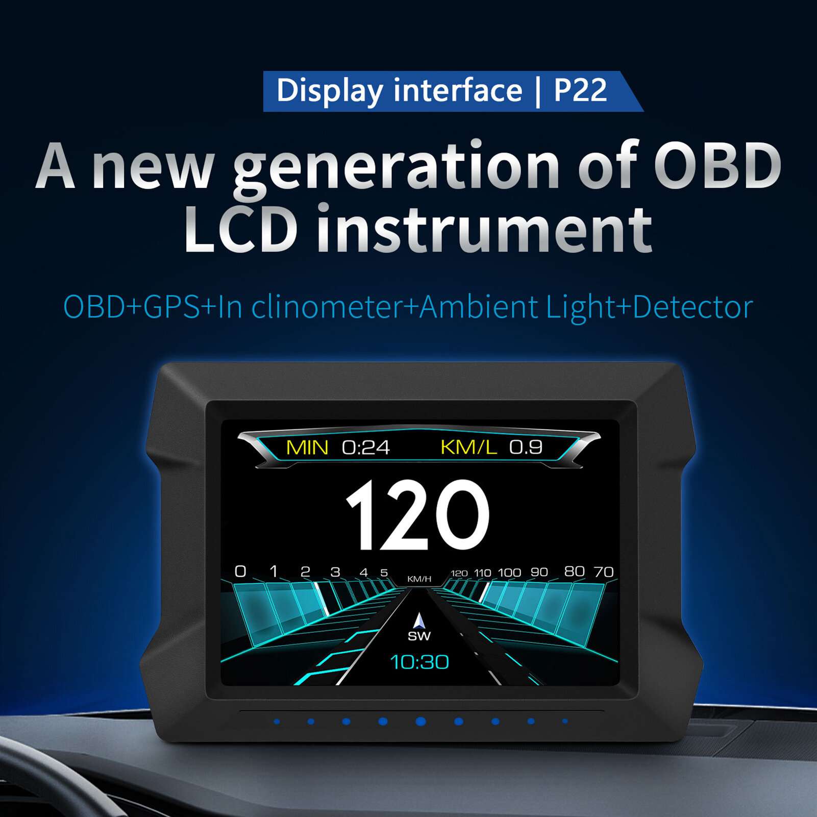 Бортовой компьютер P22 с HUD-дисплеем, OBD2 диагностикой, спидометром и датчиком наклона