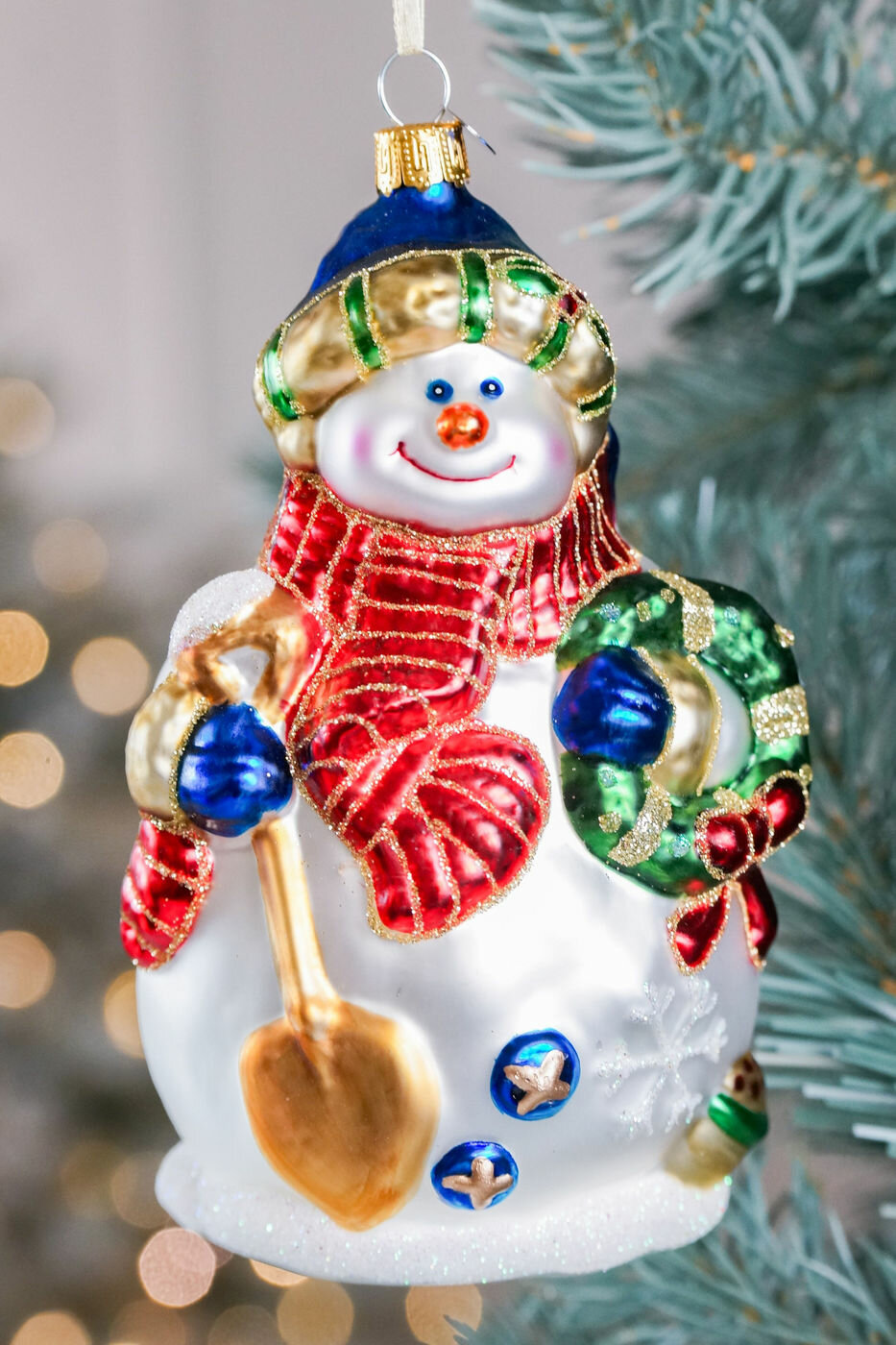 Ёлочная игрушка снеговичок С лопаткой, стекло, 15 см, Winter Deco 5030106