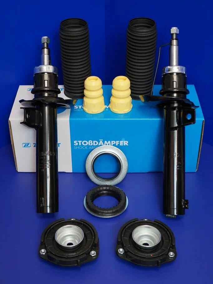 Пара передних амортизаторов с опорами, опорными подшипниками, пыльниками и отбойниками Zekkert Германия на Volkswagen Tiguan 2007-2015гг. Стойка, амортизатор на Фольксваген Тигуан