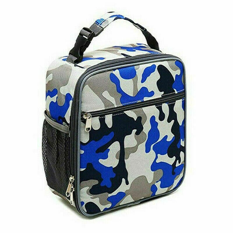 Lunch bag camo blue insulated with reflective lining weather-resistant, keeps meals fresh and tasty all day