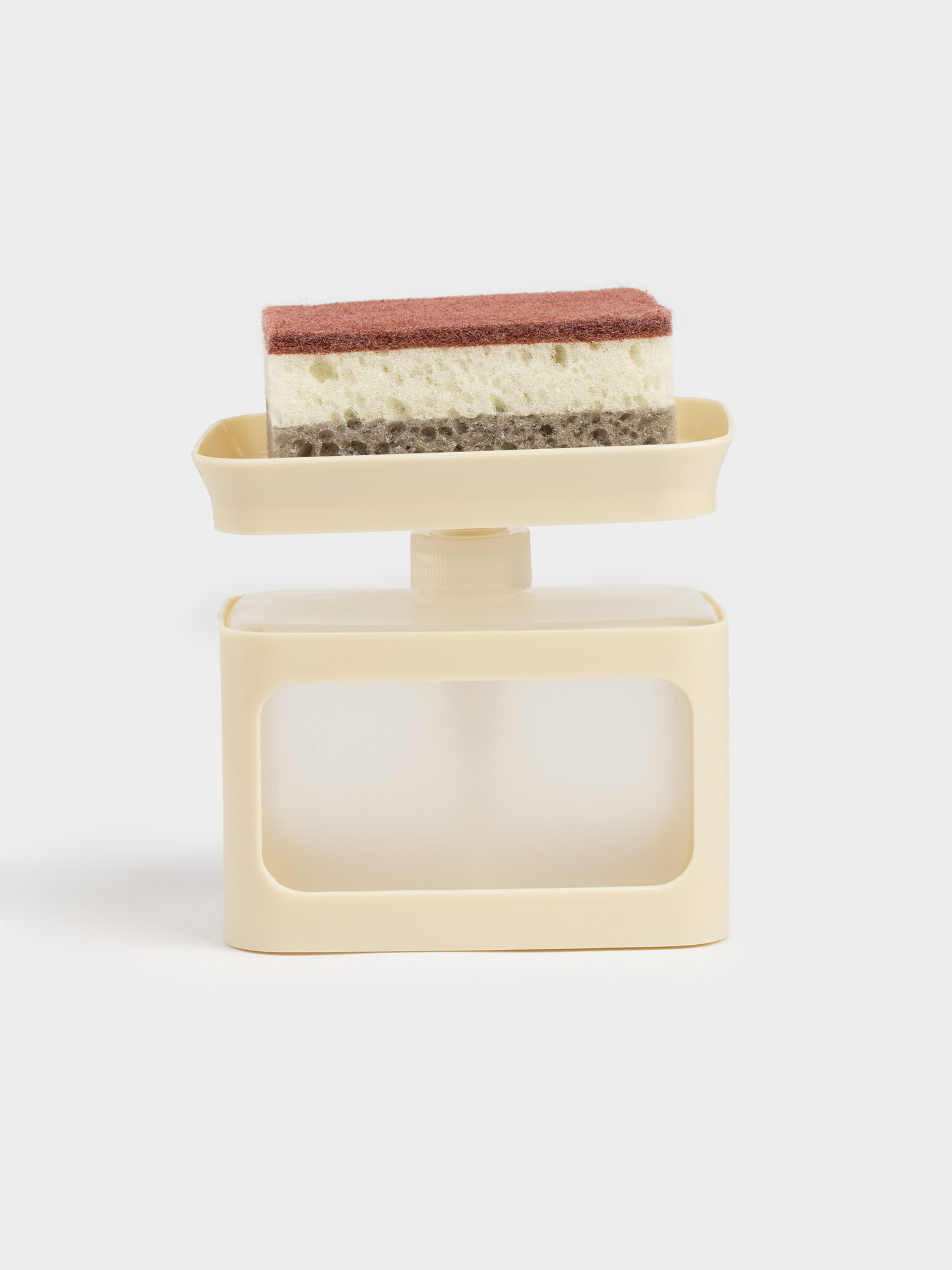 Диспенсер для моющего средства, 680 мл, с губкой, платформа, пластик, молочный, Keeping