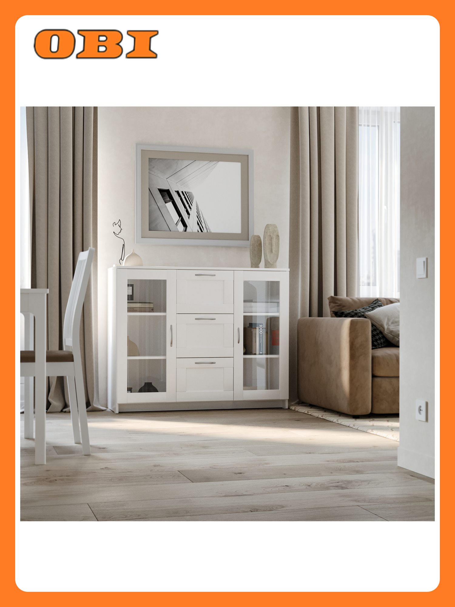 Тумба Шведский Стандарт Сириус 2 двери со стеклом и 3 ящика 117х95 см белая