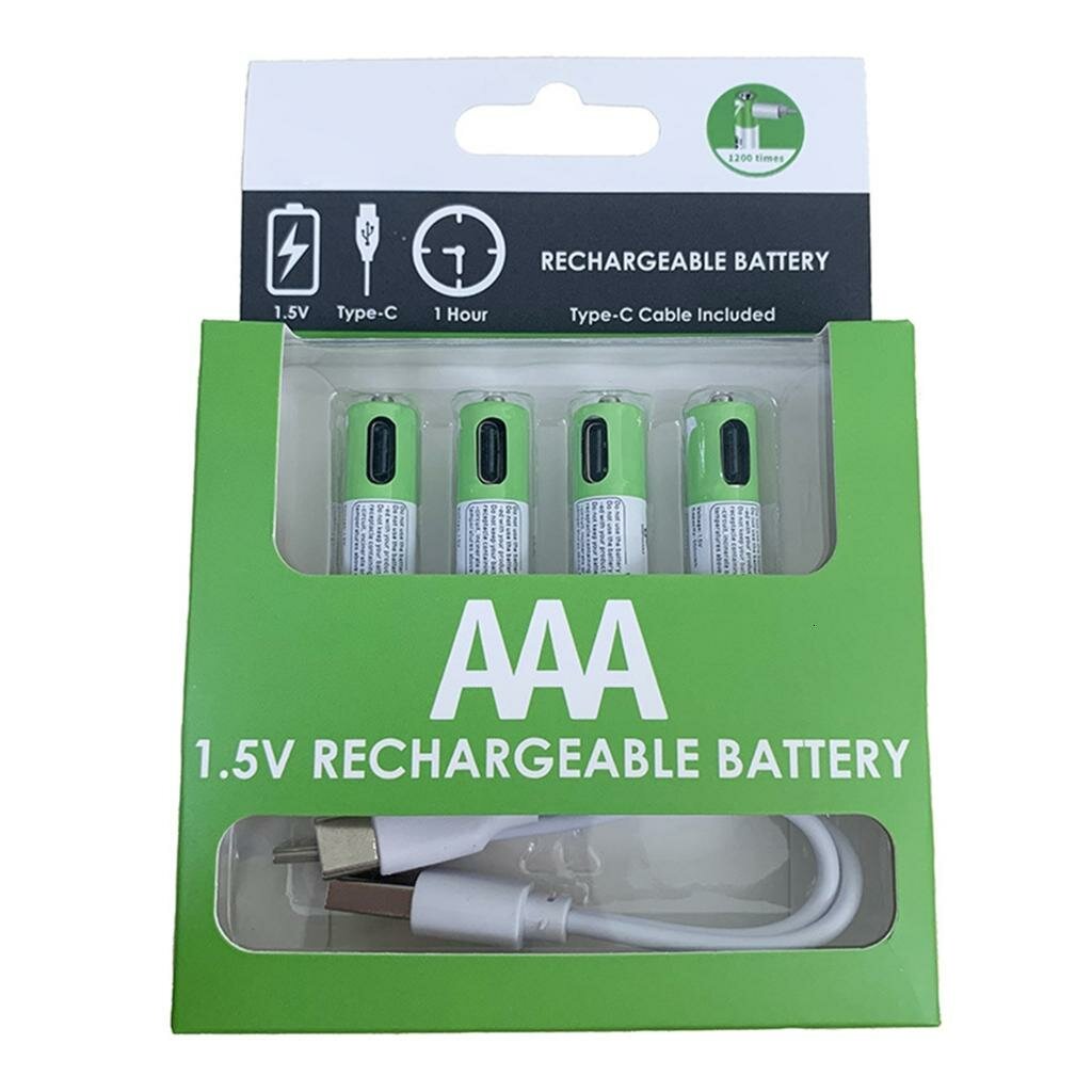 Перезаряжаемые литиевые батарейки AAA с USB, 4