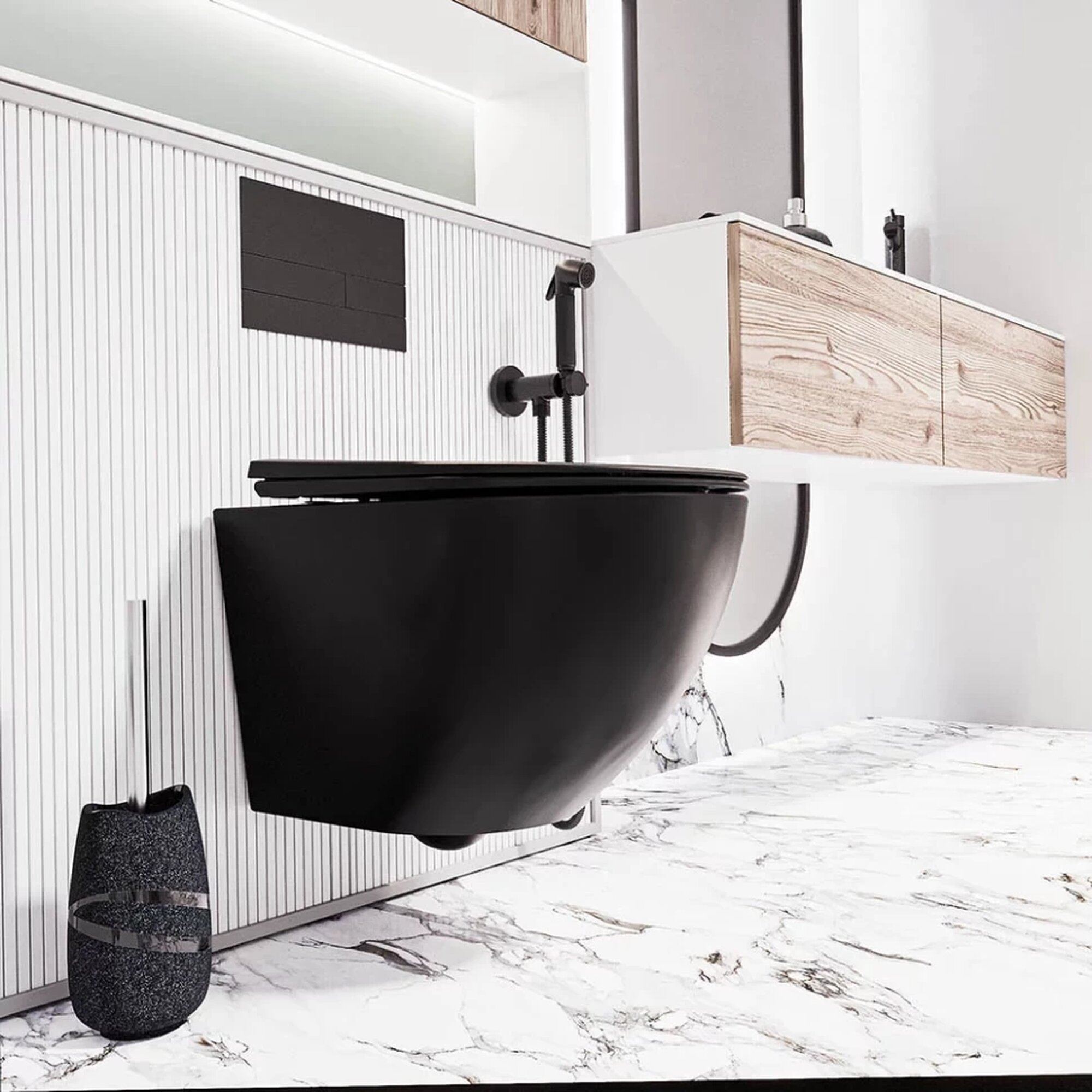 Унитаз Veconi Moro, подвесной, безободковый, чёрный, 48х36 см