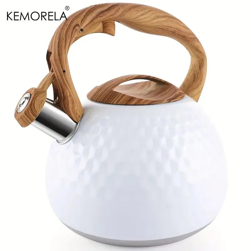 KEMORELA Чайник белый 3л с деревянной ручкой