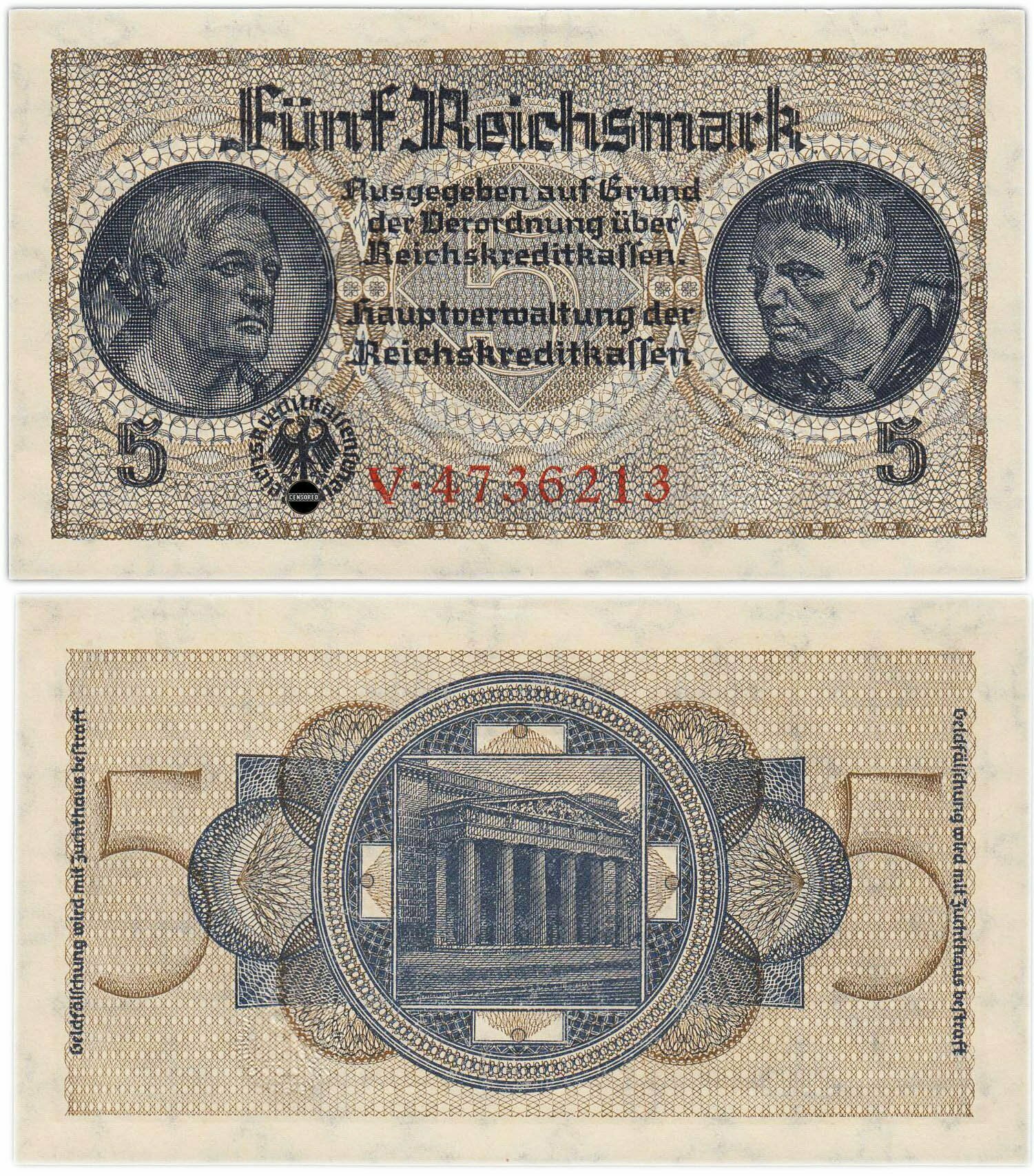 Германия 5 рейхсмарок reichsmark 1940-1945 "Немецкие оккупационные территории"