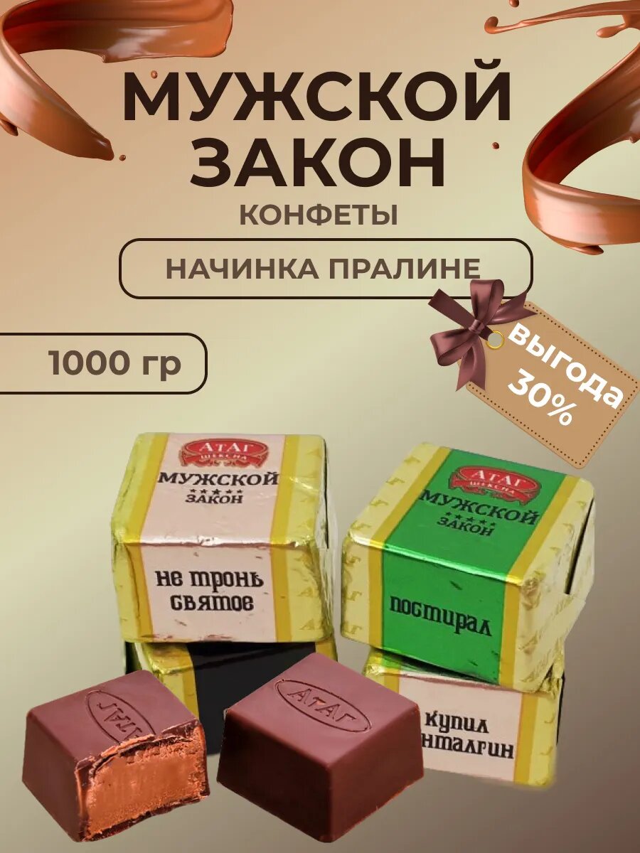 Конфеты шоколадные подарочные набор 1 кг "Мужской закон" без ГМО