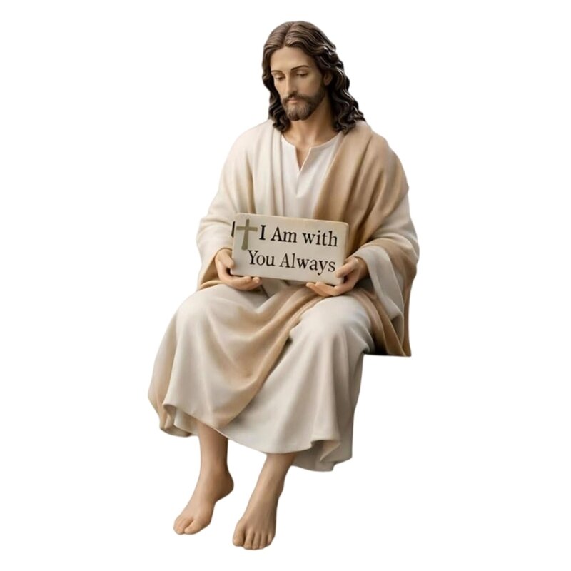 Sitting Christ Miniature Figurine Detailed Hand Painted Desk Companionship Statue for Car Dashboard Home Office Decors
