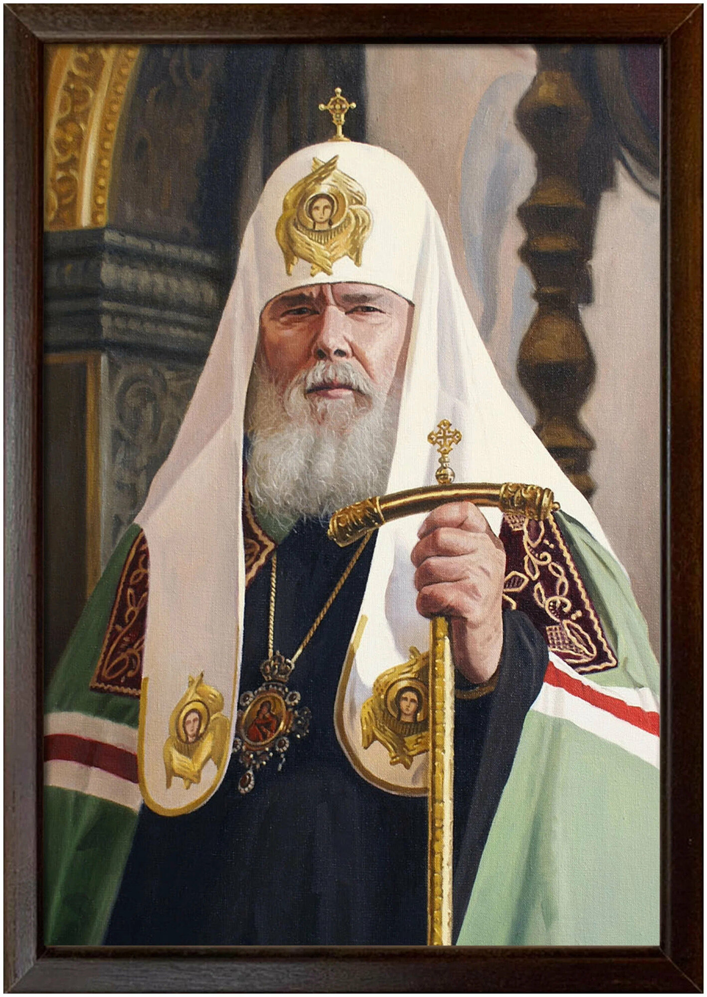 Портрет Патриарх Алексий II / А-4 (210x297 мм), багетная тёмно-коричневая рамка