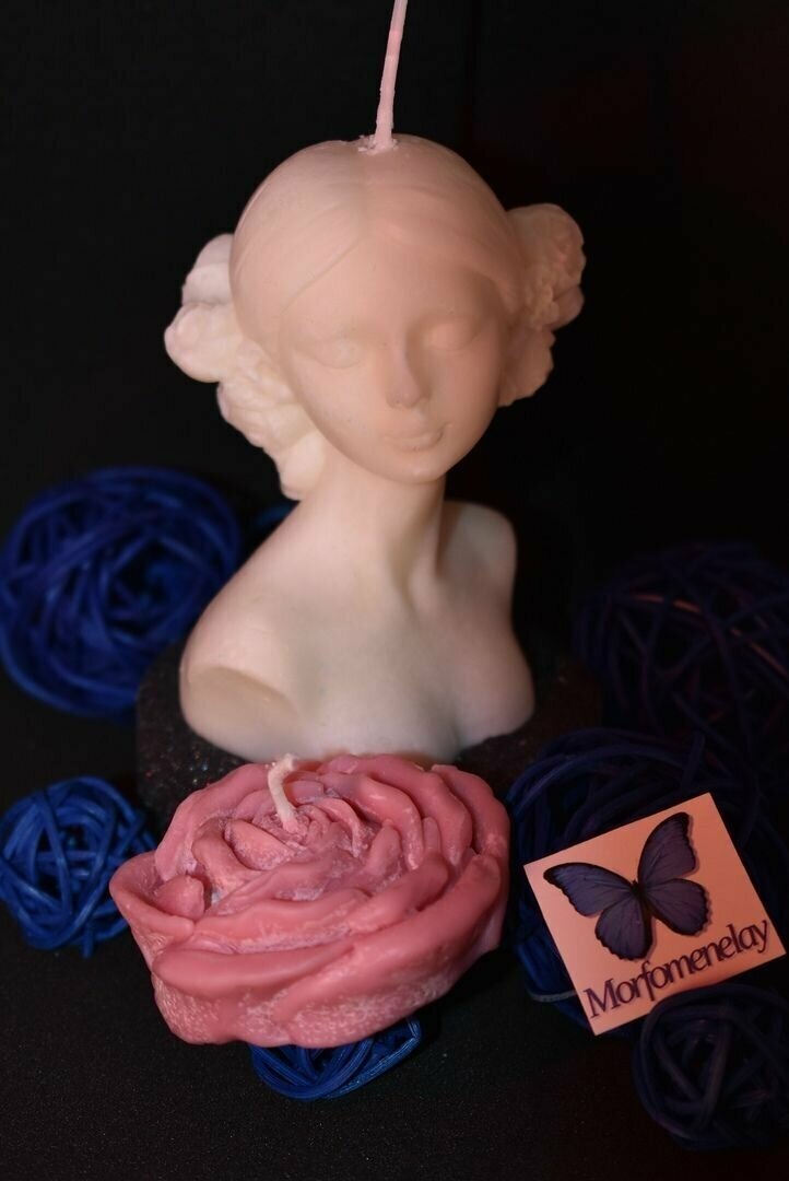 Набор свечей из соевого воска, 2 свечки Morfomenelay "Девушка и цветок"