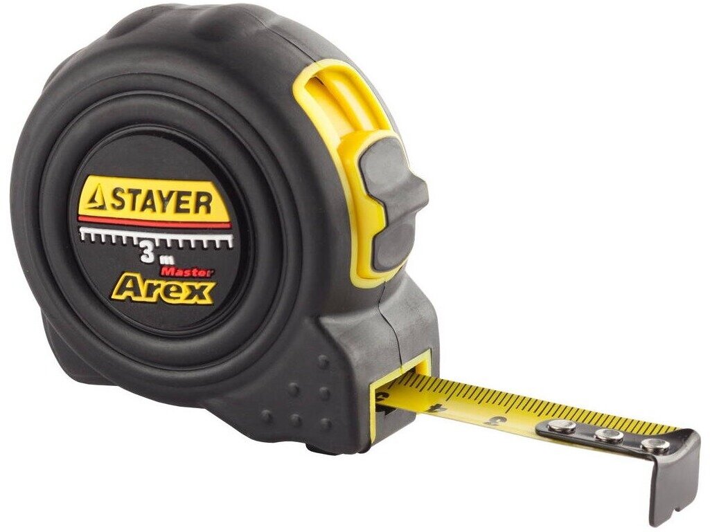 Рулетка STAYER AREX 3мх16мм, обрезиненный корпус, утолщенное полотно, клавиша "быстрый стоп", (3410-03_z01)
