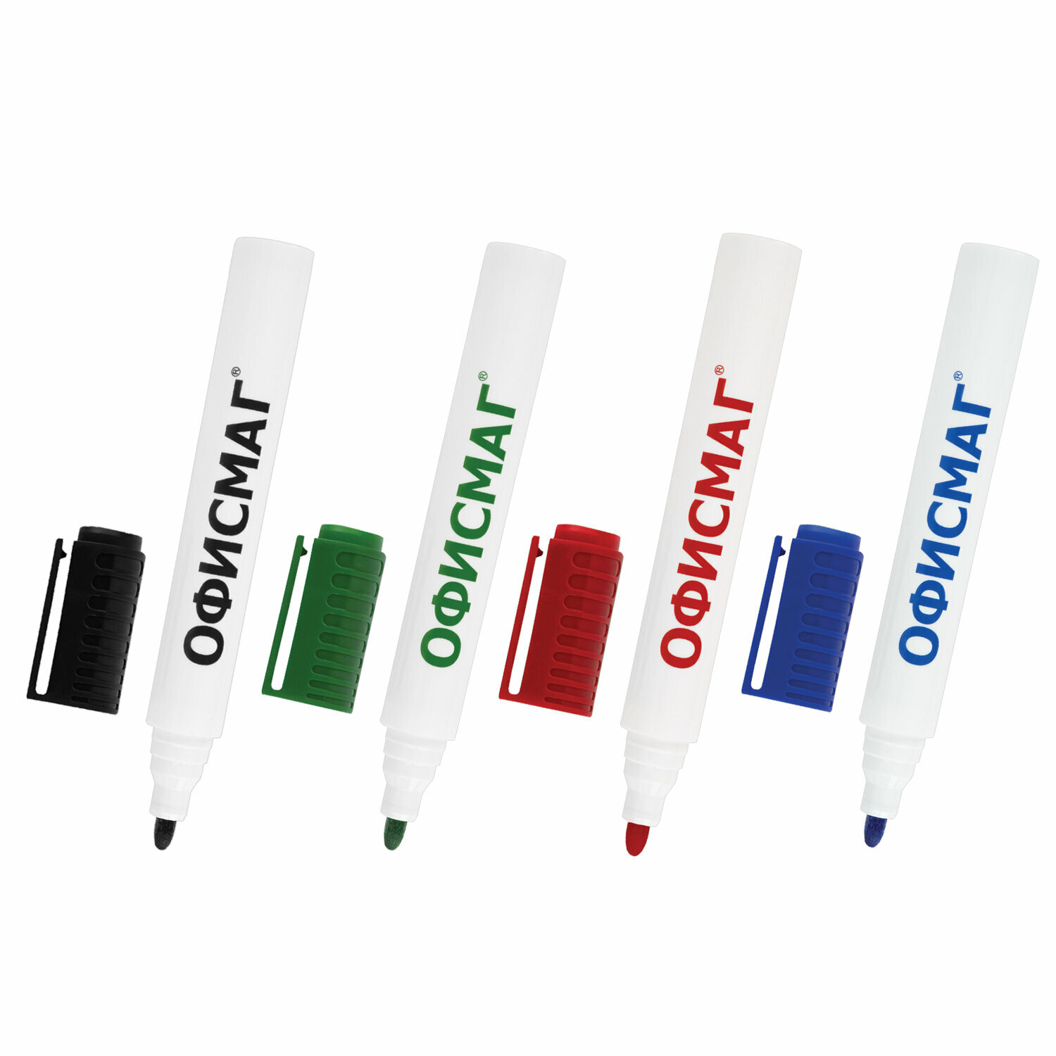 Упаковка 4 шт. Маркеры стираемые для белой доски набор 4 цвета, офисмаг, круглый наконечник, 3 мм, 152222