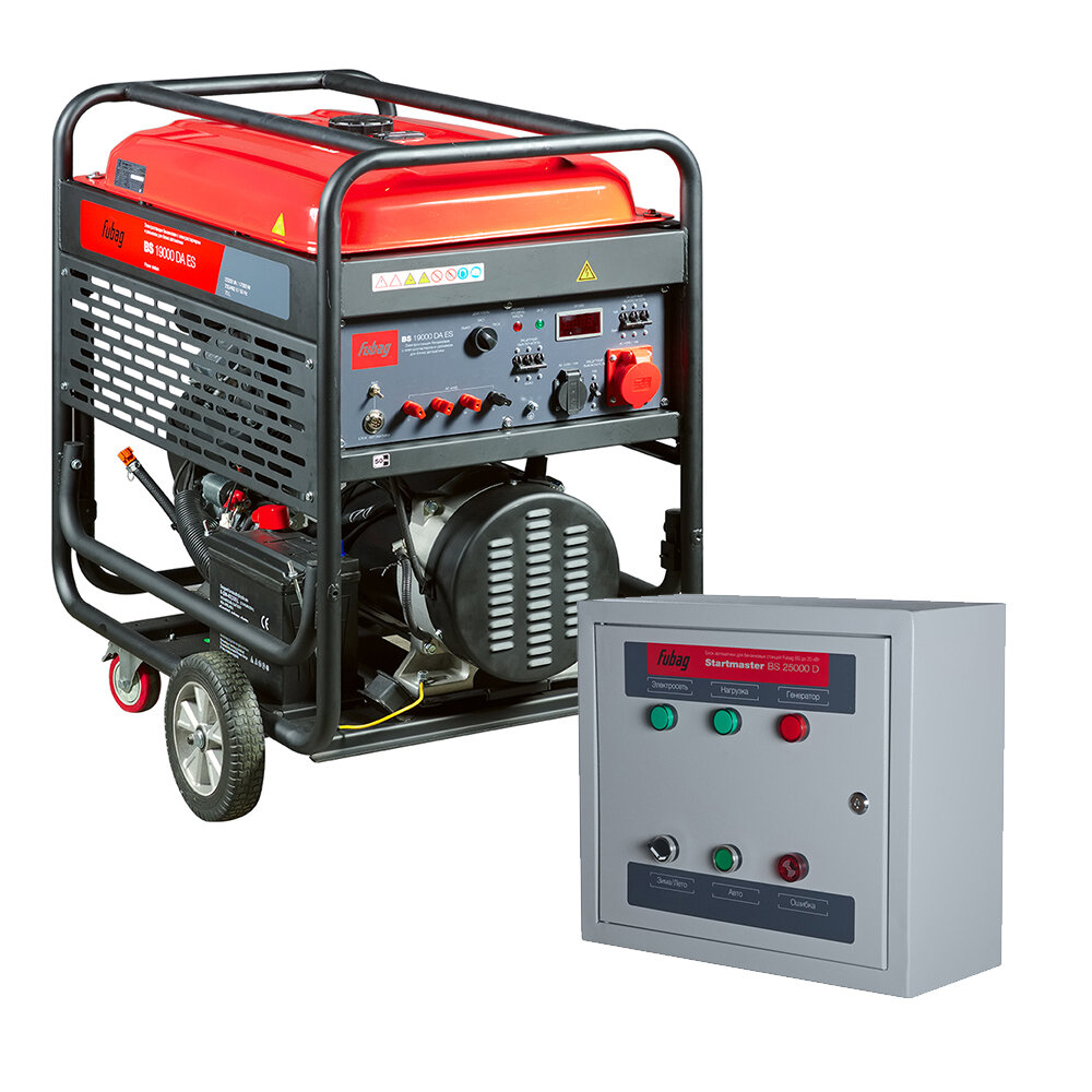 Генератор бензиновый FUBAG BS 19000 DA ES, 17 кВт, 380 В + Блок автоматики Startmaster BS 25000 D, трехфазный, 380 В