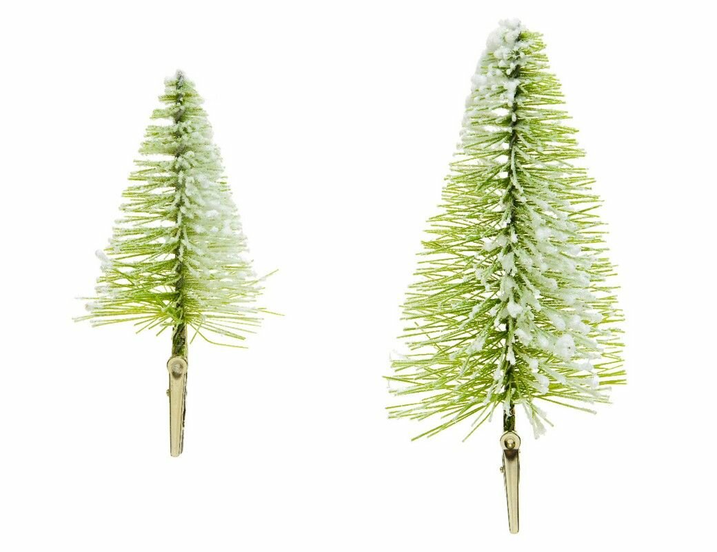 Декоративные, на клипсах, зелёные заснеженные, 8-14 см (4 шт.), Kaemingk (Decoris)