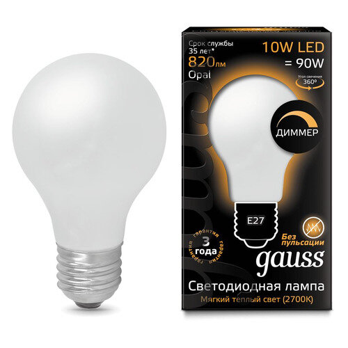 Лампа филаментная GAUSS E27, груша, 10Вт, A60, одна шт. [102202110-d]