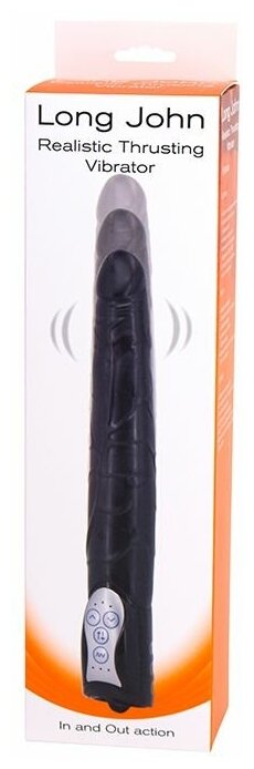 Чёрный вибромассажер Long John Realistic Thrusting Vibrator с функцией толкания - 20 см.