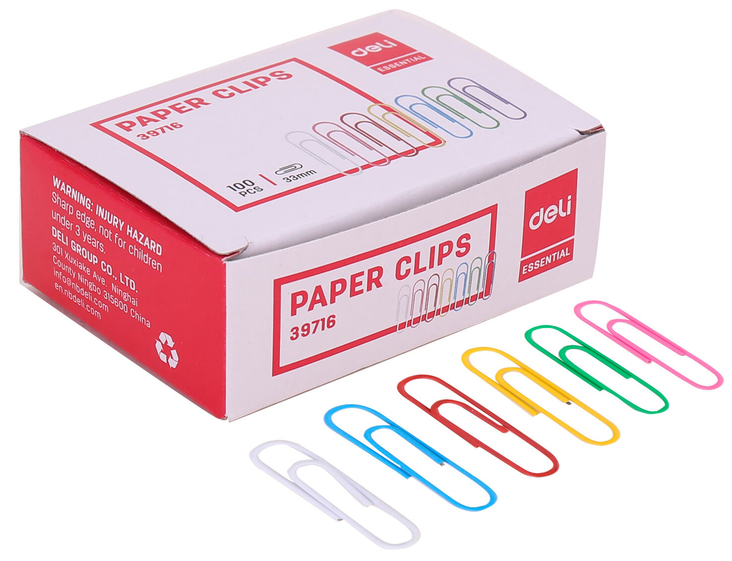 Скрепки Deli E39716 пластиковая оболочка 33мм ассорти (упак:100шт) картонная коробка
