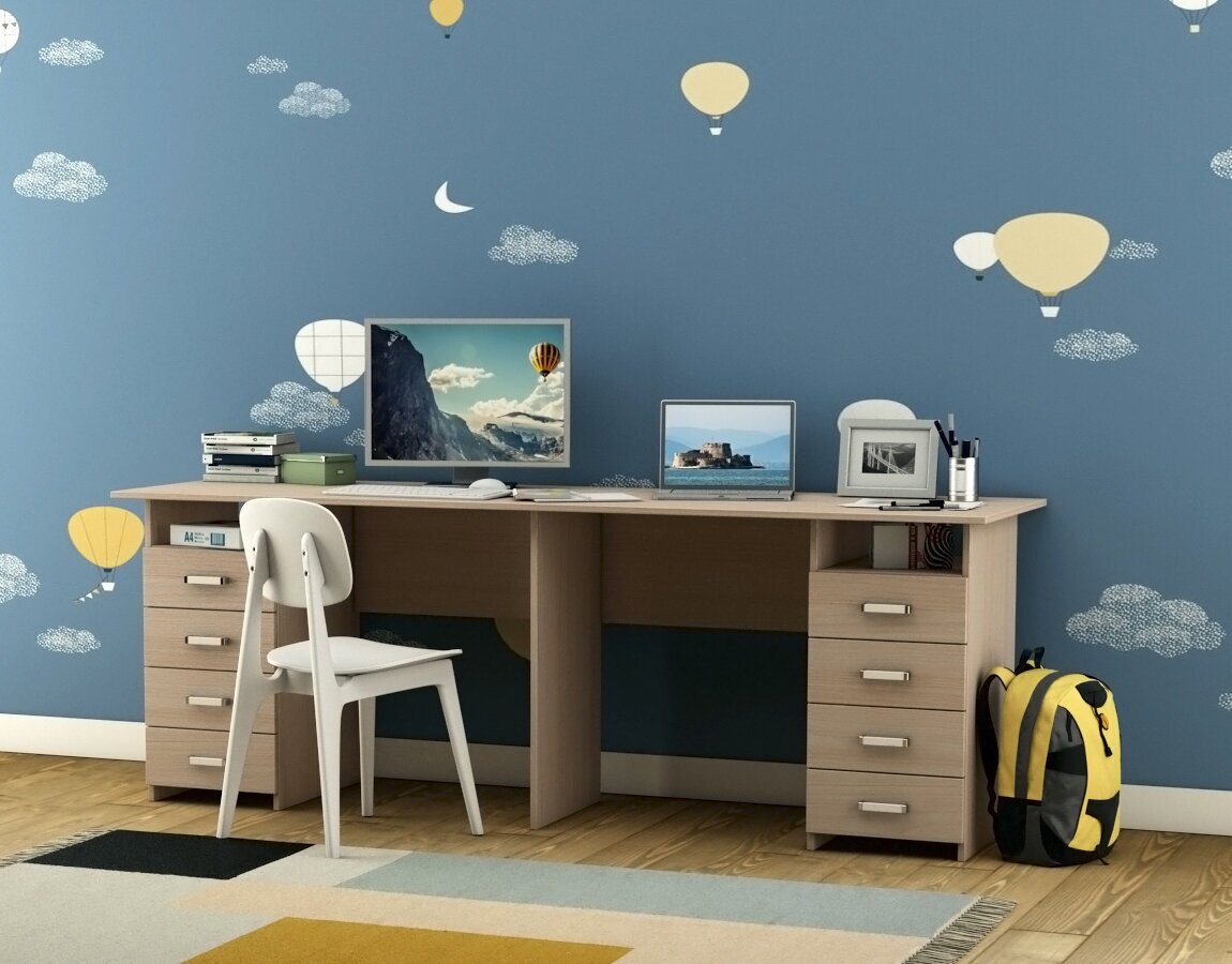 Стол письменный, компьютерный для двоих Лайт (Ньюкасл) 15 дуб молочный