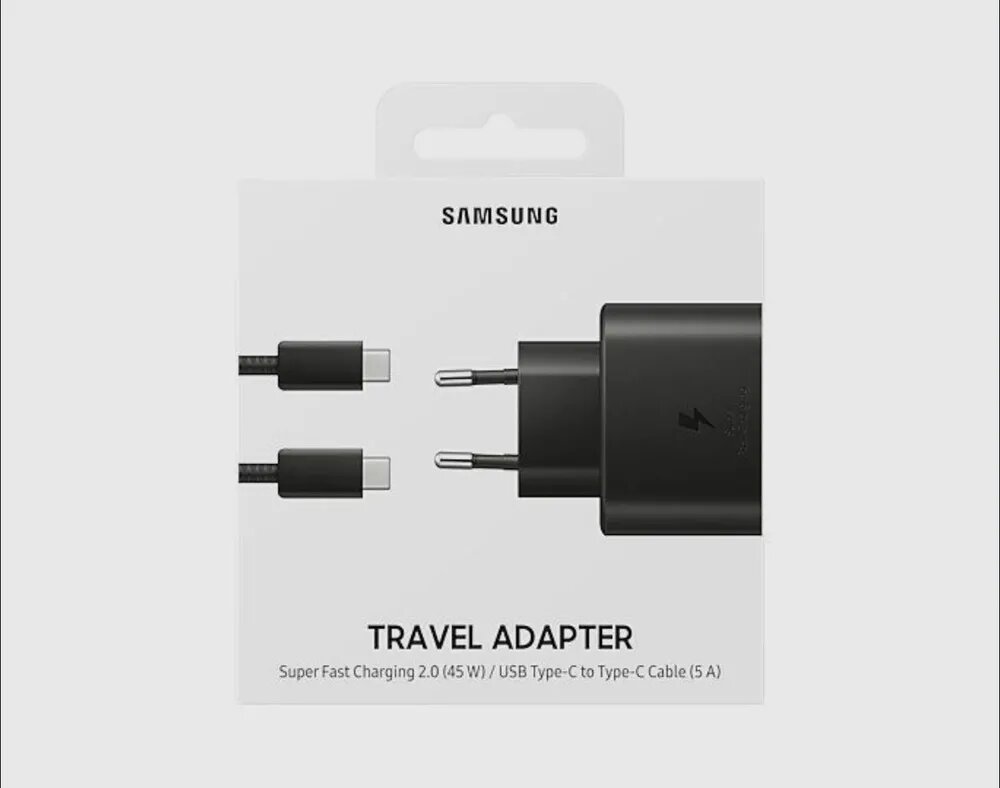 Зарядное устройство+кабель / Сетевое зарядное устройство Samsung 45 Вт с проводом Блок питания для Самсунг 45 PD Super Fast Charging 45W + Кабель Type-C-Type-C (Черное)