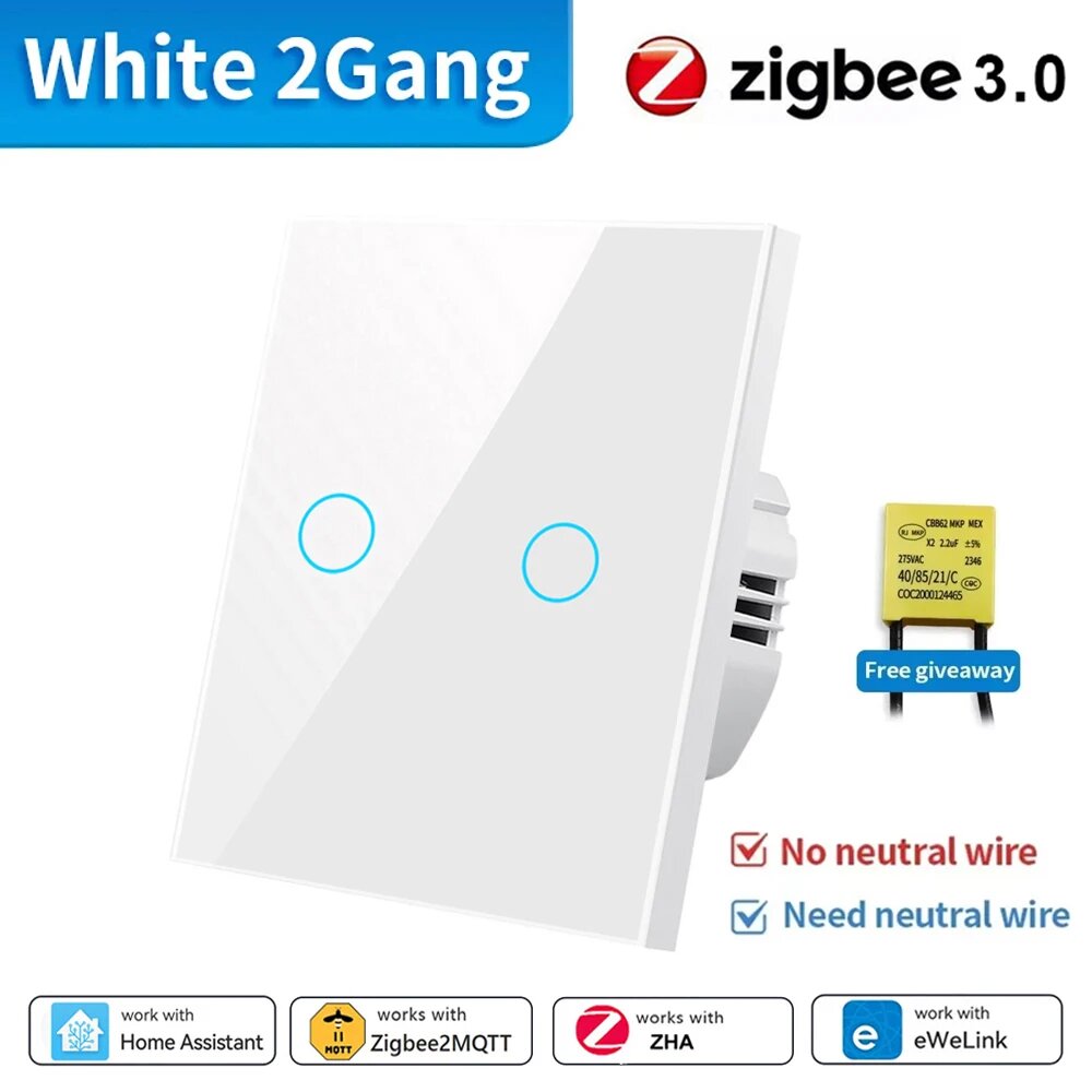 Kayesmart умный выключатель Zigbee 3.0 1/2/3 клавиш Zigbee3.0 2 Gang