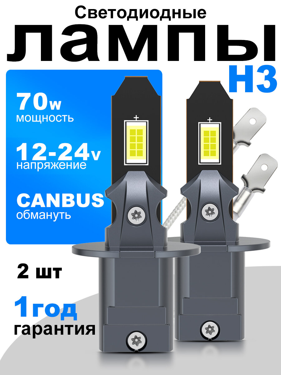 Cветодиодные лед лампы h3 led, лампочки h3 лампа светодиодная,2шт