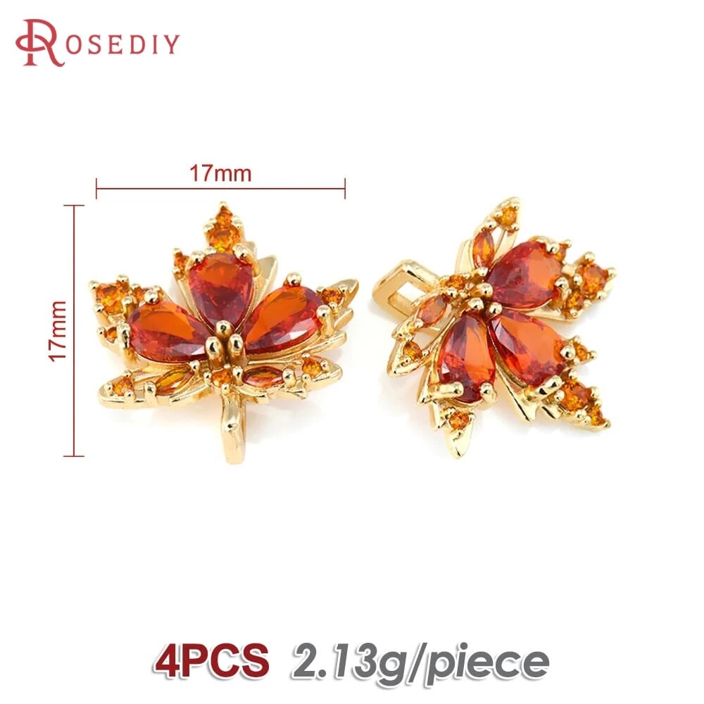 Подвески Rosediy в форме кленового листа из латуни 18К золото/серебро Красный, 60449-Orange Red