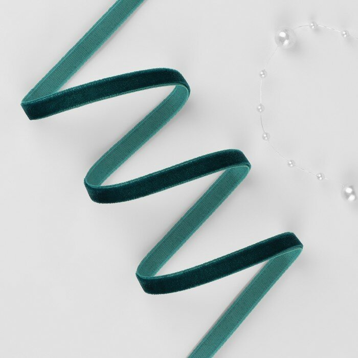 Ленточка для подарков / шитья, лента для рукоделия / для бантов бархатная, 6 мм, 18 +- 1 м, цвет изумрудный №34