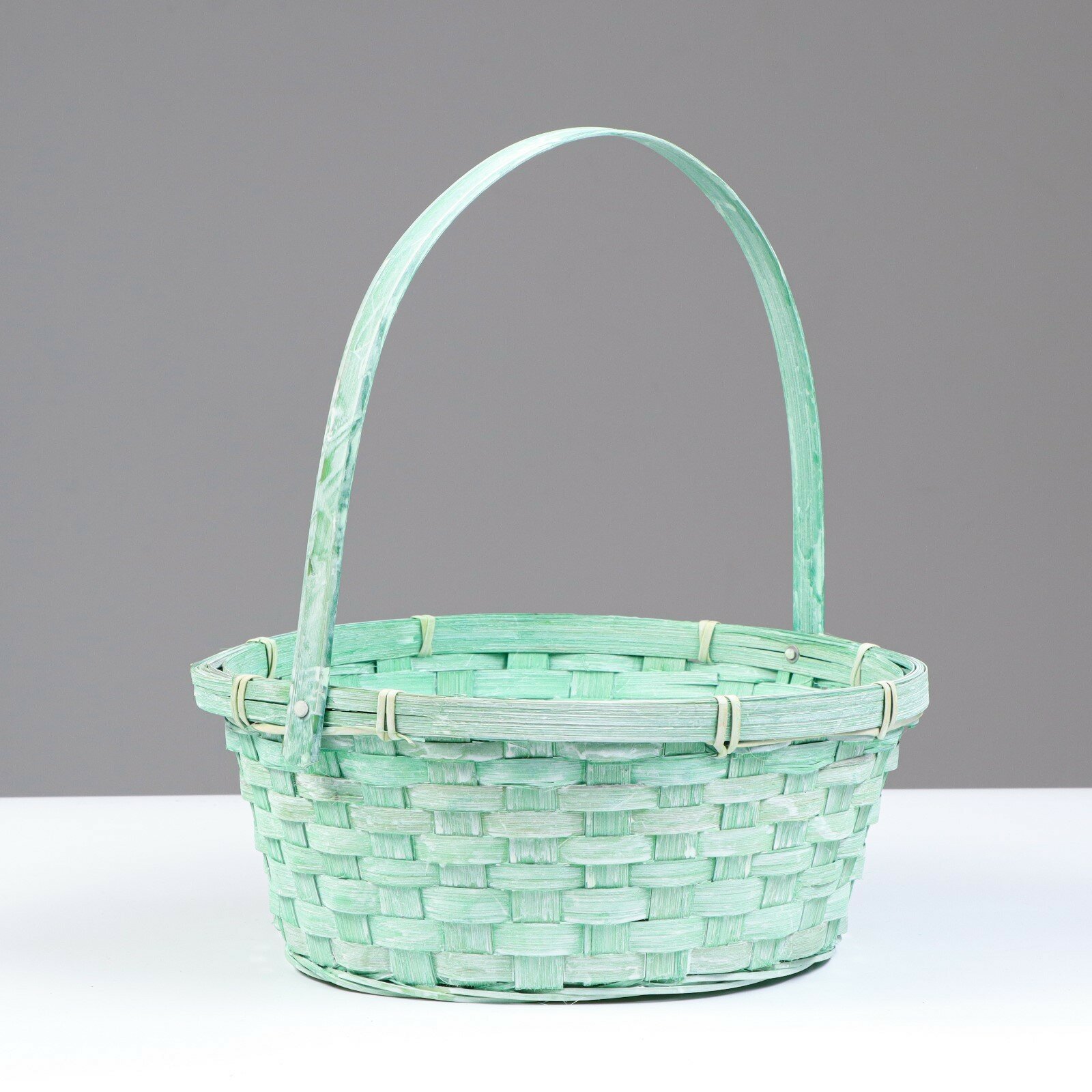 Корзина плетёная для хранения, 26×26×12 см, ручка h=18 см, бамбук, зелёная
