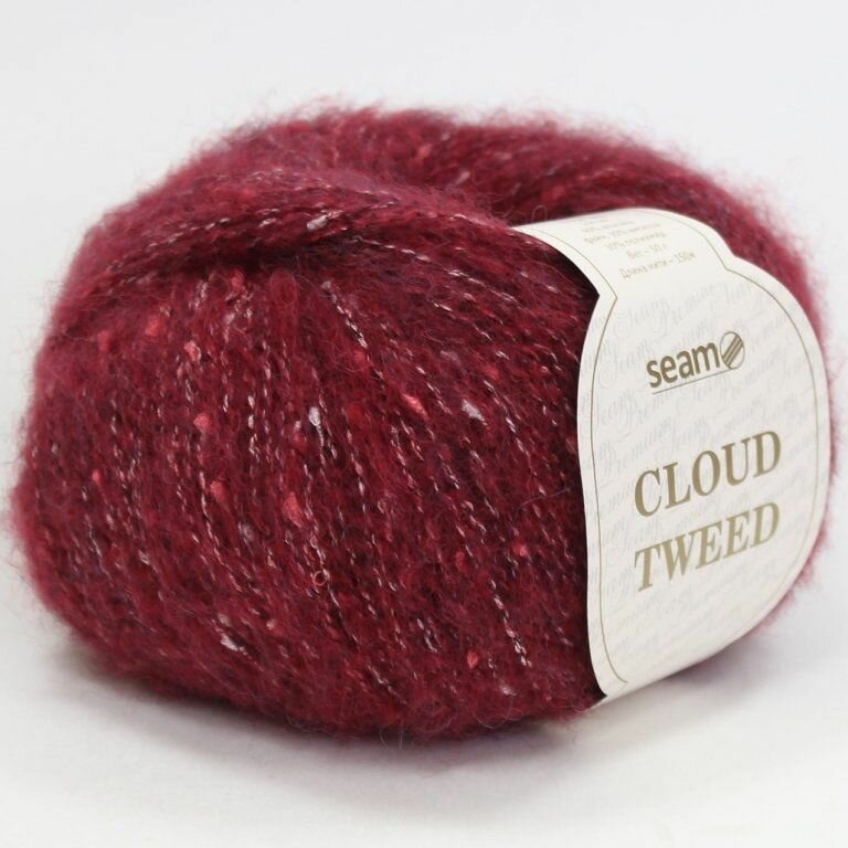 Пряжа Cloud Tweed Seam цвет 61068 бордовый, 10*(150м/50г), 40% альпака файн 30% вискоза 30% полиамид