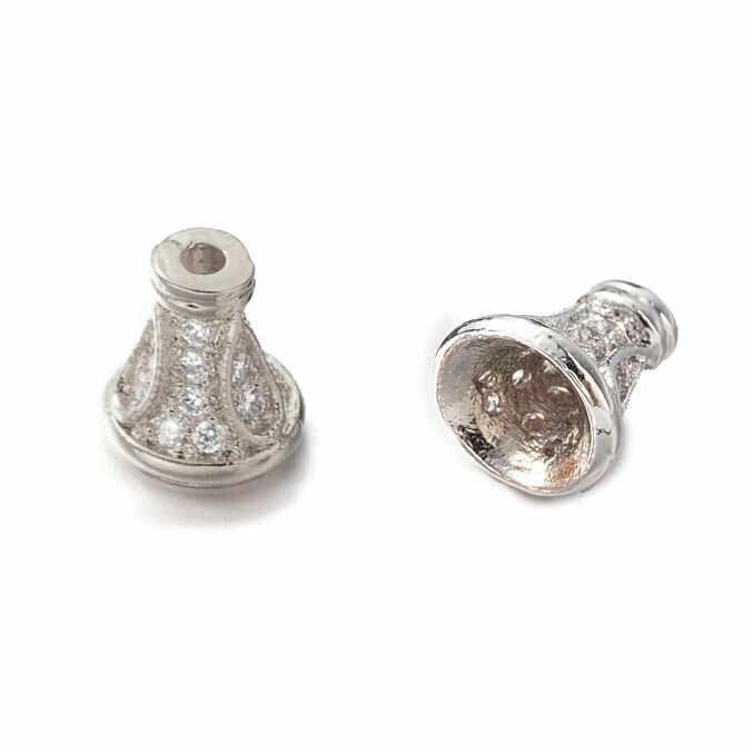 Конус, 7х6мм (внутренний размер 4.5мм), Milano, Изящный с фианитами, базовый материал - латунь, под родий, 1 шт.