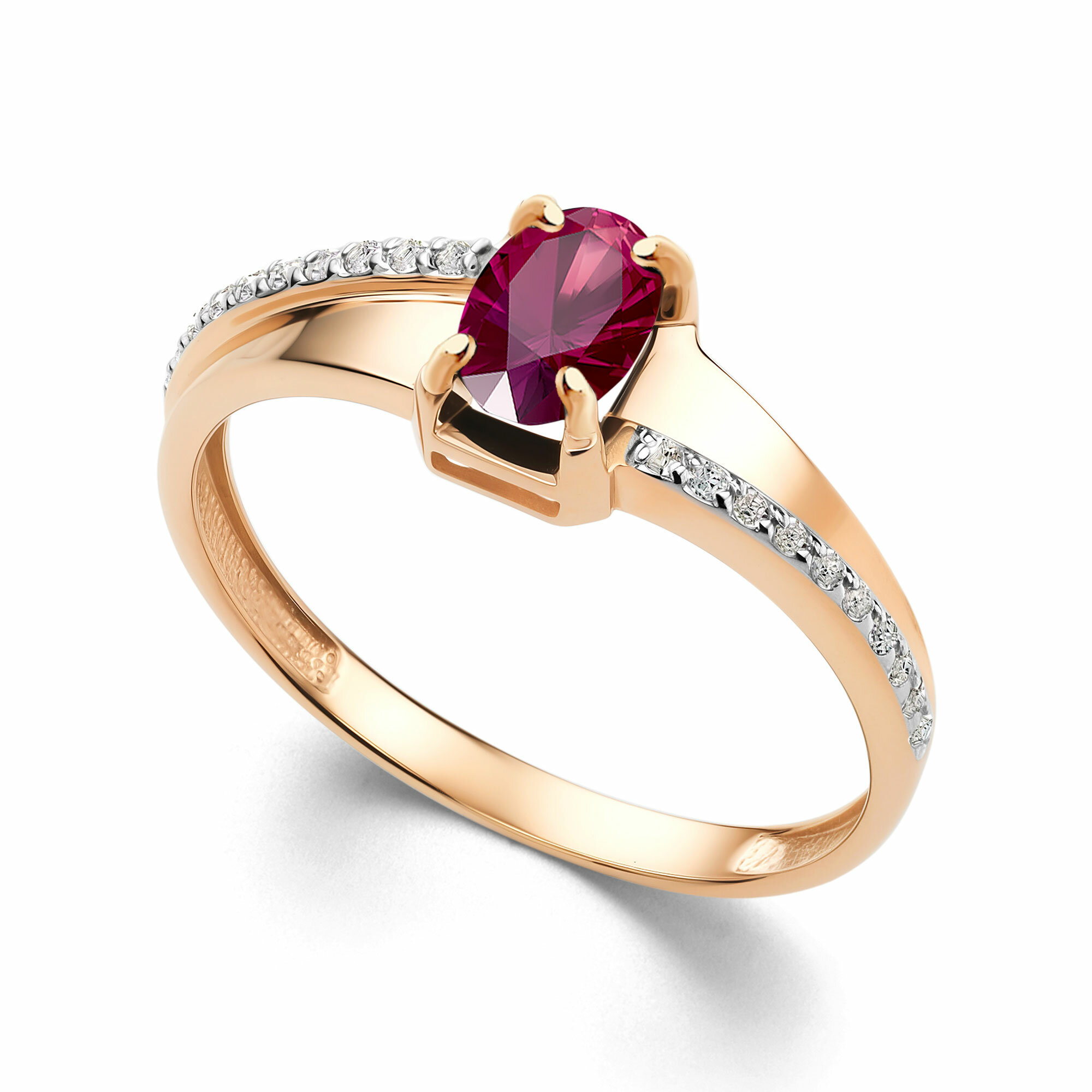 Кольцо дорожка, красное золото, 585 проба, рубин, бриллиант