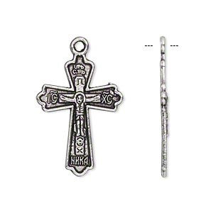 Подвеска, 29х17мм, крестик христианский православный, базовый материал - цинковый сплав, посеребренный с чернением, 2 шт.