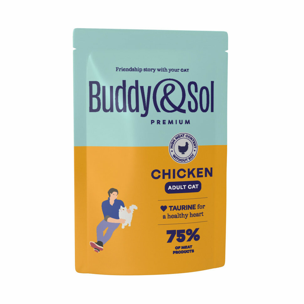 Buddy&Sol Premium Adult для взрослых кошек с курицей в соусе, в паучах - 85 г х 14 шт