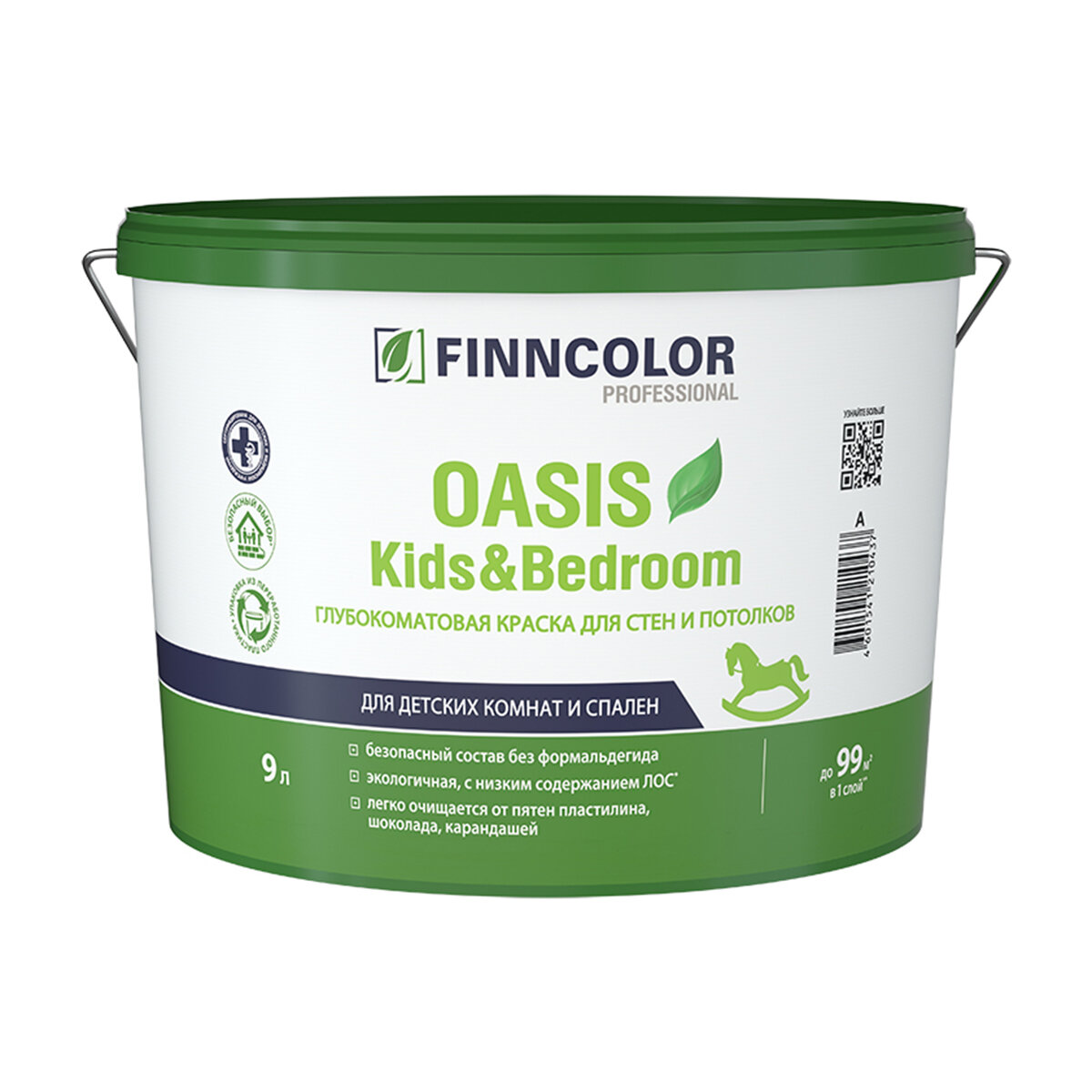 Краска для стен и потолков Oasis Kids&Bedroom FINNCOLOR, глубокоматовая, база А, белая, 9 л