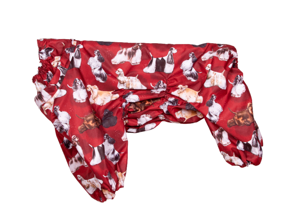 Комбинезон-дождевик для американского кокер-спаниеля кобеля, мембрана, цвет Американские кокеры (бордо)