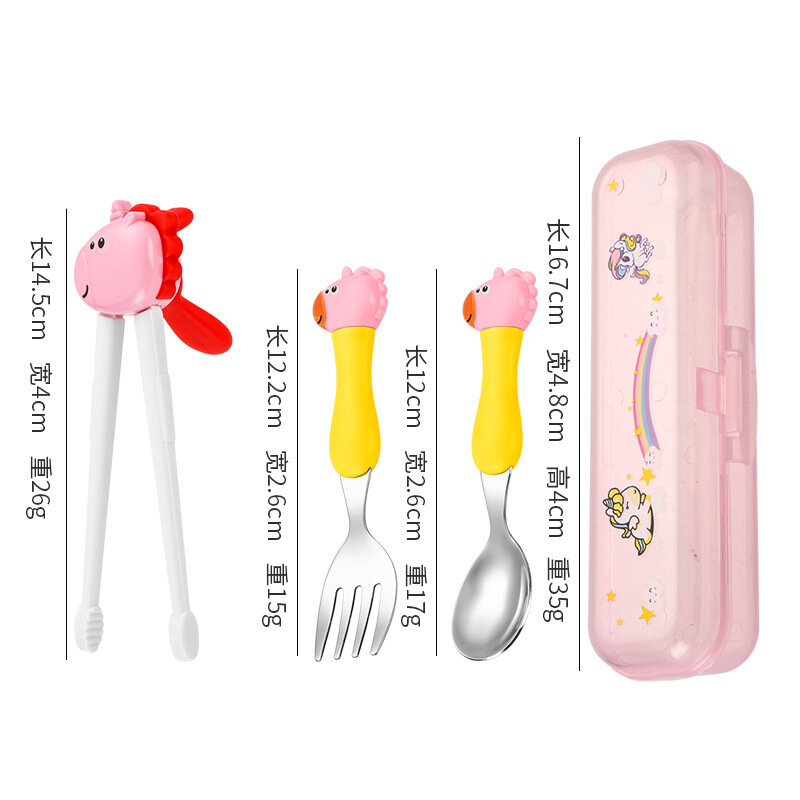 Малый единорог-тематический набор столовых приборов из нержавеющей стали 304 для детей, ложка, вилка и палочки, розовый