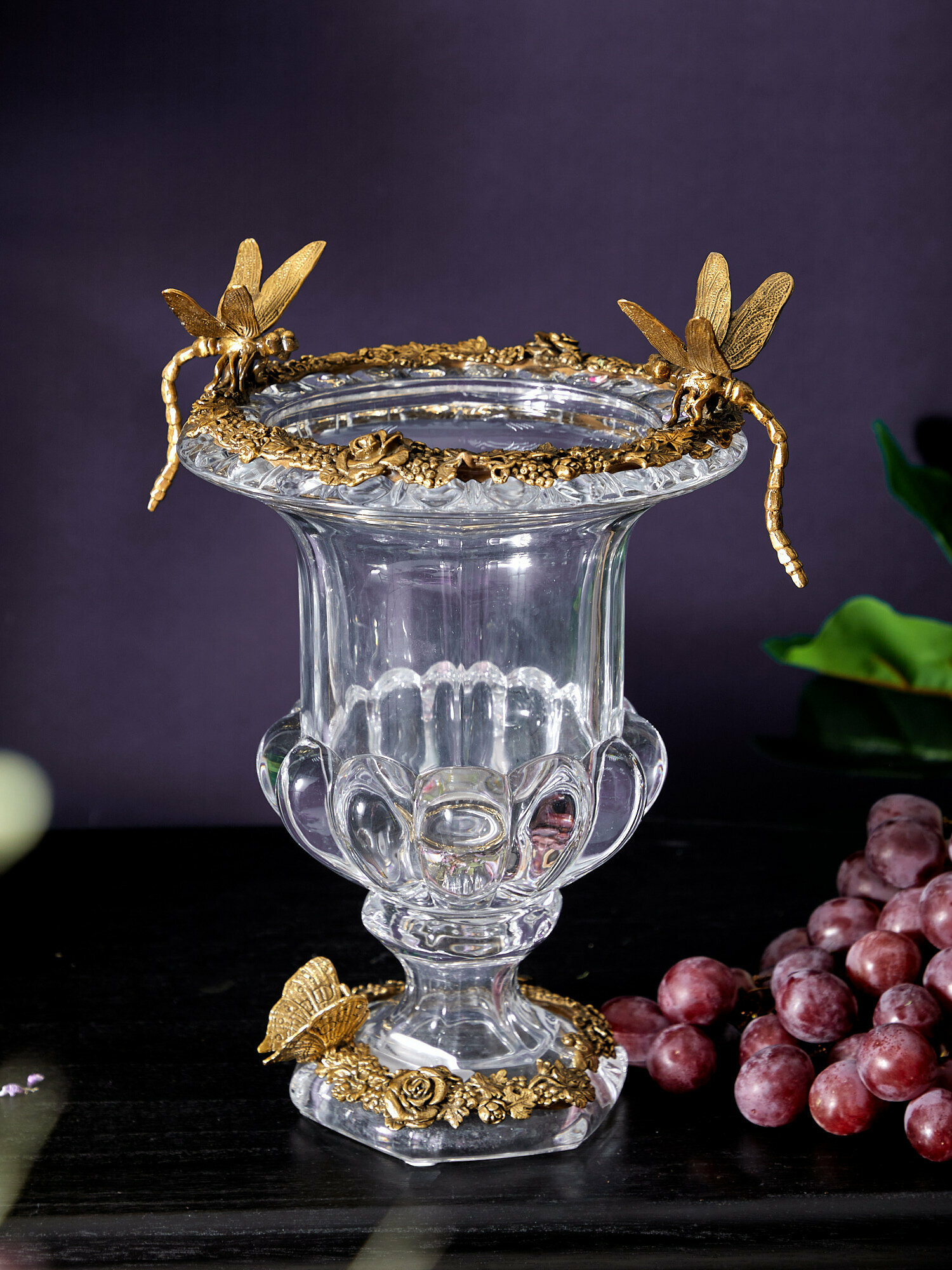 HGL317M/GLASS Ваза со стрекозами 26х20х34см, Стекло, бронза, Glasar