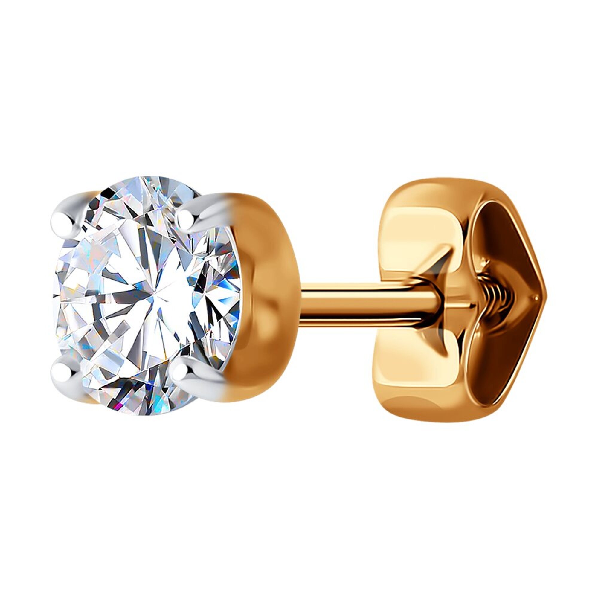 Моносерьга, красное золото, 585 проба, фианит