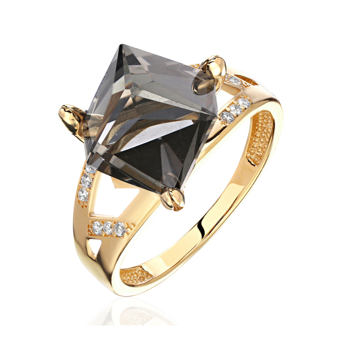 Кольцо, желтое золото, 585 проба, фианит, кварц